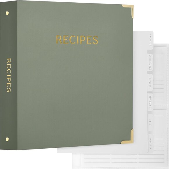 Other | Elegant Sage Green Recipe Binder With Waterproof Cover Gold ...